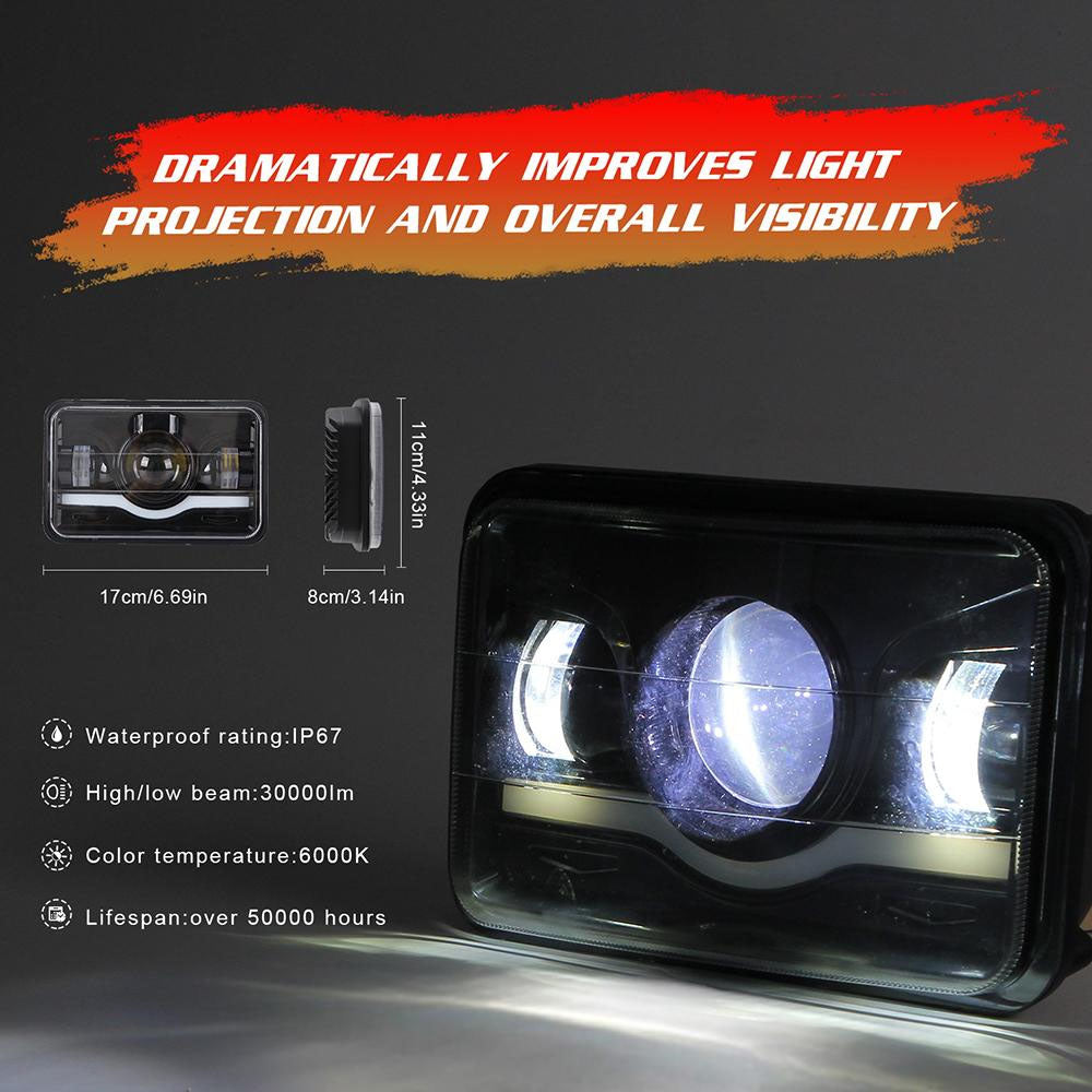 Bike - Jeep - Car LED Headlight Square Sealed Beam 75W Hi-Low ...