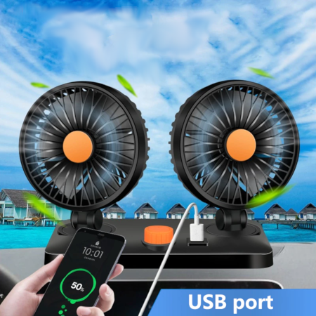 COOLING FAN 360 DEGREE ADJUSTABLE WITH DUAL HEAD USB – ShedAutos.PK